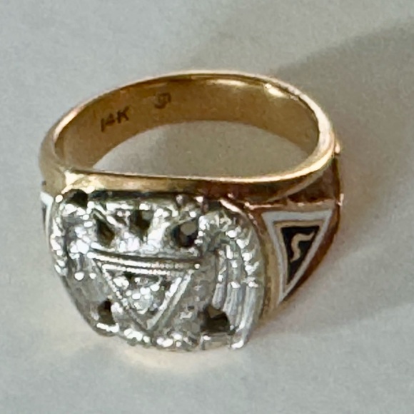 Accessories | 14k Gold Center Diamond Masonic 32 Degree Double Eagle ...